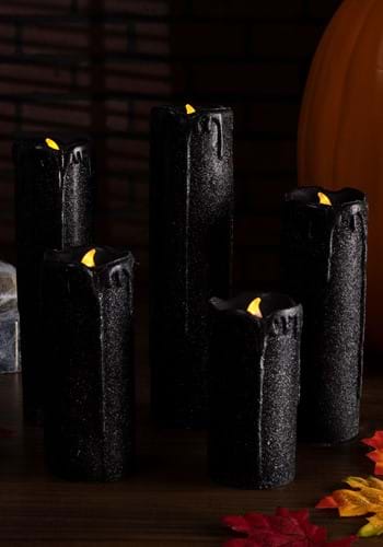 Set of 5 Black Glitter Decorative LED Candles