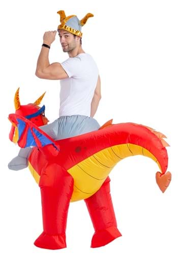 Adult Riding a Fire Dragon Inflatable Costume | Adult Funny Costumes